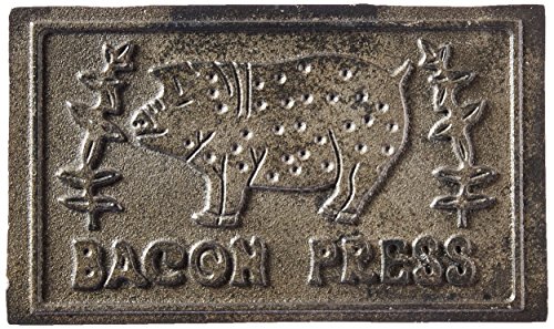 HIC Harold Import Co. 43202 Rectangular Bacon Press and Steak Weight, Heavyweight Cast Iron with Wooden Handle, For Grill Panini Burgers Bacon and Sausage