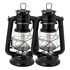 yakii led vintage lantern metal hanging hurricane lantern 12 led dimmer switch cold white battery operated lantern power outage indoor camping lighting outdoor brooklyn lantern (black 2 pack)