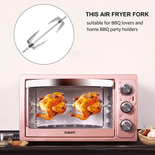 Kitchen Grill Fork Stainless Steel Rotating Air Fryer Fork Air Fryer Supplies Roast Fork for BBQ Cooking Meat Spit Rods (25 X 5 cm)