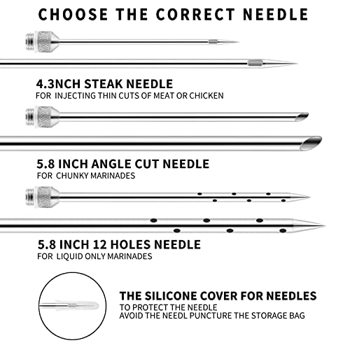 JY COOKMENT Meat Injector Syringe - Flavor Injector with 3 Stainless Steel Professional Needles;2pcs Cleaning Brush for BBQ Grill Smoker 2-oz Large Capacity Barrel