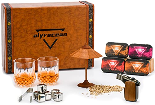 Cocktail Smoker Kit with Torch, Umbrella Whiskey Bourbon Smoker Kit with Wood Chips, Smoked Old Fashioned Drink Smoker Infuser Kit, Unique Gifts for Men Him Dad Husband Boyfriend (No Butane)