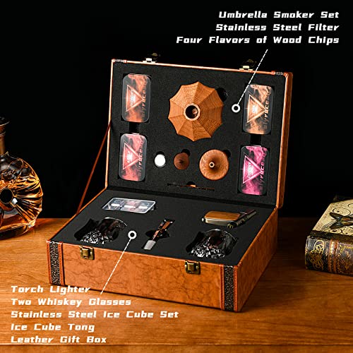 Cocktail Smoker Kit with Torch, Umbrella Whiskey Bourbon Smoker Kit with Wood Chips, Smoked Old Fashioned Drink Smoker Infuser Kit, Unique Gifts for Men Him Dad Husband Boyfriend (No Butane)