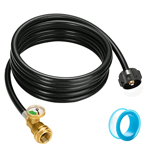 GCBSAEQ 12 Feet Propane Tank Extension Hose with Gauge, LP Gas Hose Leak Detector Replacement for Propane Tank QCC POL Fitting