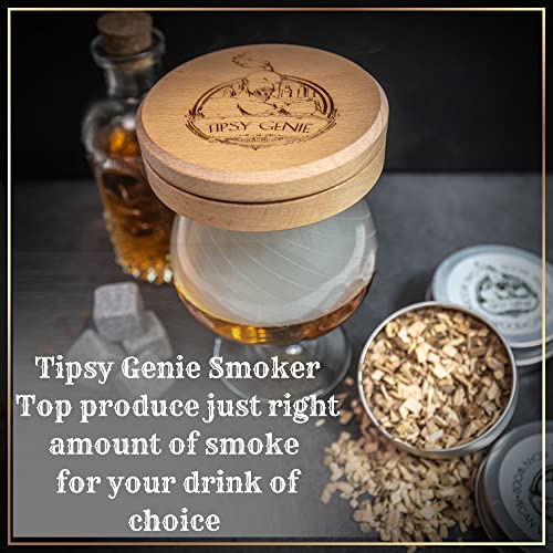 Tipsy Genie Alcohol Infuser Cocktail Smoker Kit with Four Wood Chips for Whiskey, Bourbon, and Cocktails. Old Fashioned Drink Smoker Kit., 6.5x6x2.5