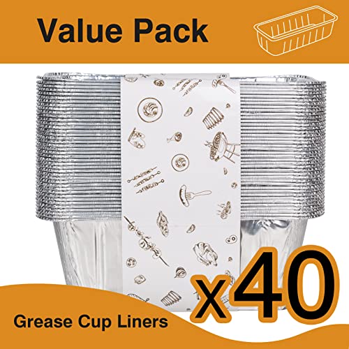 40-Pack Grease Cup Liners Compatible with Blackstone Griddle, Foil Drip Pan Liner Fit for Blackstone 17, 22, 28, 36 Inch Griddle with Rear Grease Cup