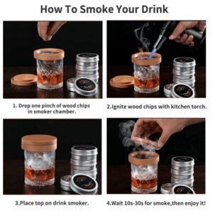 Cocktail Smoker Kit, Azrunor Drink Smoker Infuser Kit with Cleaning Brush, Filter, Cherry, Oak, Apple, and Pecan Wood Chips, Old Fashioned Smoker Kit for Cocktail, Whiskey, Wine