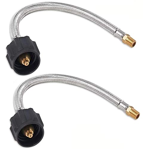 Bbqzone Propane Hoses and Fittings rv Quick Connect, 12-inch Stainless Braided RV Propane Hose Connector, Type 1 Tank Connection, 1/4 Male NPT, 2-Pack