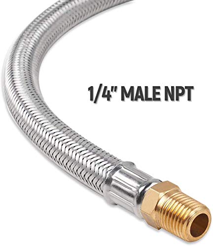 Bbqzone Propane Hoses and Fittings rv Quick Connect, 12-inch Stainless Braided RV Propane Hose Connector, Type 1 Tank Connection, 1/4 Male NPT, 2-Pack