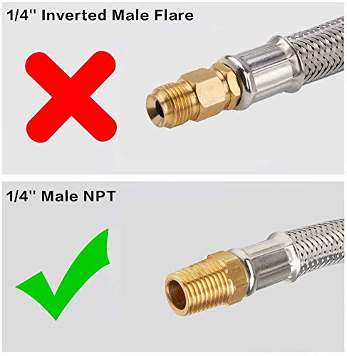 Bbqzone Propane Hoses and Fittings rv Quick Connect, 12-inch Stainless Braided RV Propane Hose Connector, Type 1 Tank Connection, 1/4 Male NPT, 2-Pack