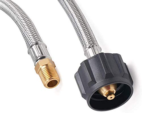 Bbqzone Propane Hoses and Fittings rv Quick Connect, 12-inch Stainless Braided RV Propane Hose Connector, Type 1 Tank Connection, 1/4 Male NPT, 2-Pack