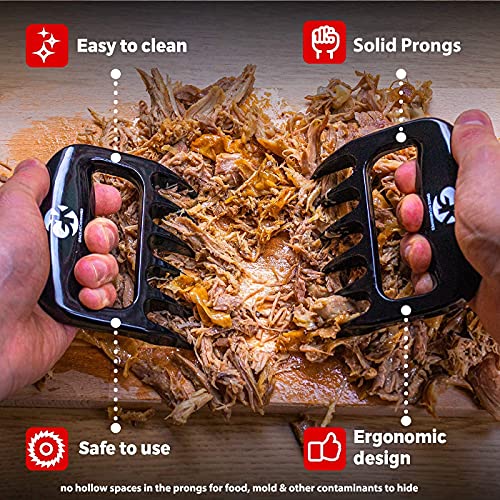 GK’s Premium BBQ Dream Set: 100% Mess Proof Silicone BBQ Smoker Gloves for BBQing All Day Plus Super Sharp Solid Meat Claws for Shredding Plus Silicone Basting Brush | Smoker Accessories for Men and Women (Orange)