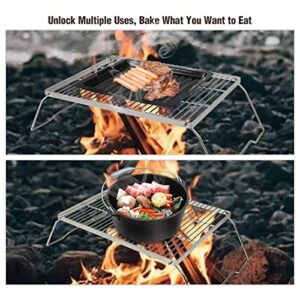 Lineslife Folding Campfire Grill with Grill Plate, Heavy Duty Stainless Steel Campfire Grill Grate with Carrying Bag Portable for Outdoor Camping Cooking