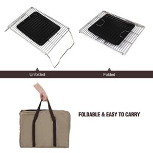 Lineslife Folding Campfire Grill with Grill Plate, Heavy Duty Stainless Steel Campfire Grill Grate with Carrying Bag Portable for Outdoor Camping Cooking