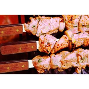 Stainless Steel BBQ Skewers with Wooden Handle for Shish Kebab Turkish Grills & Koubideh Brazilian-Style 23 Inch Long x 1 Inch Wide - (Set of 12)