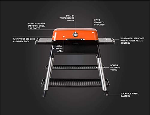 Everdure FURNACE 3-Burner Gas Grill, Liquid Propane Portable BBQ Grill with Die-Cast Aluminum Body and Fast-Ignition Technology, 466 Square Inches of Grilling Surface, Adjustable Height, Orange