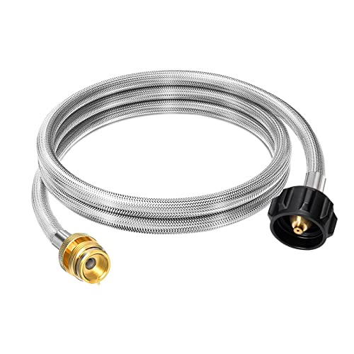 TIPHOPE 6FT Propane Adapter Hose Stainless Braided Propane Hose Converts 1lb Portable Appliances to 5-40lb Tanks,for Buddy Heaters,Coleman Camping Stove