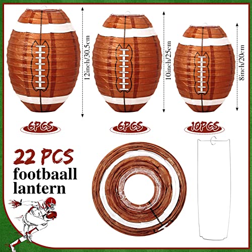 22 Pcs Football Paper Lanterns Football Hanging Decoration Paper Football Party Decor 12 Inch, 10 Inch, 8 Inch Decorative Sports Ball Lantern for Birthday Baby Shower Party Supplies