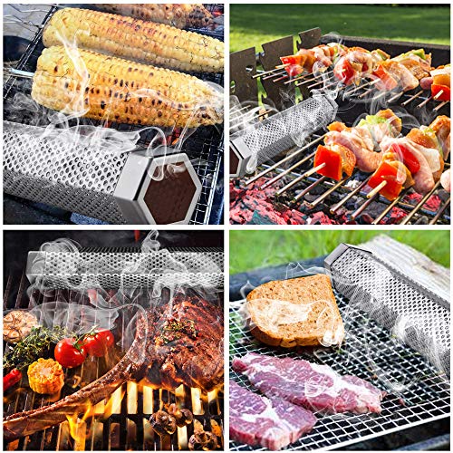 SameTech Pellet Smoker Tube 12’’ Stainless Steel Perforated BBQ Pellet Smoker Tube - 5 Hours of Billowing Cold Smoke for for Any Grill or Smoker, Hot/Cold Smoking (12 Inch)