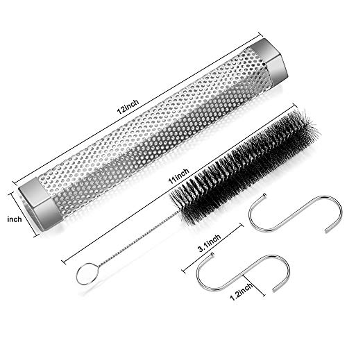 SameTech Pellet Smoker Tube 12’’ Stainless Steel Perforated BBQ Pellet Smoker Tube - 5 Hours of Billowing Cold Smoke for for Any Grill or Smoker, Hot/Cold Smoking (12 Inch)