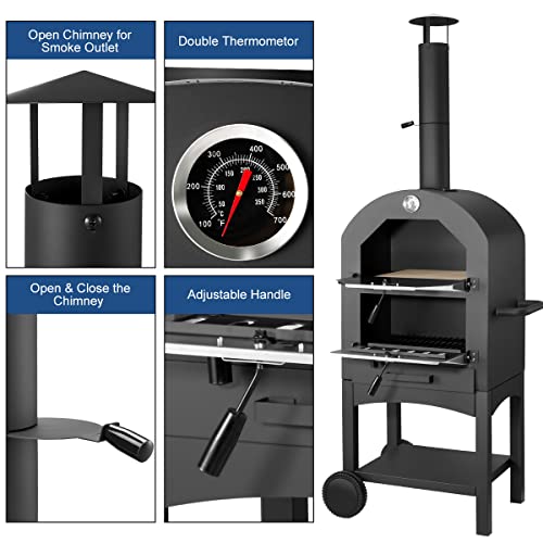 U-MAX Outdoor Pizza Oven Wood Fire with Waterproof Cover, Freestanding, Steel Pizza Grill, Pizza Maker Camping Cooker with Pizza Stone