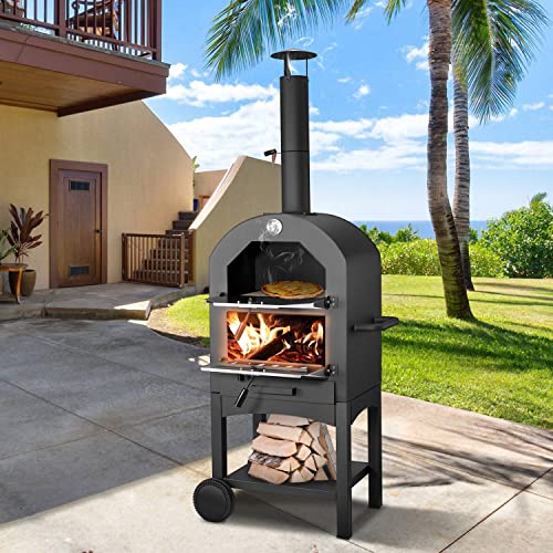 U-MAX Outdoor Pizza Oven Wood Fire with Waterproof Cover, Freestanding, Steel Pizza Grill, Pizza Maker Camping Cooker with Pizza Stone