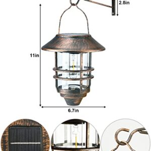 Solar Lanterns Outdoor Solar Lights Waterproof Solar Outdoor Light Hanging, Metal Heavy Glass & Stainless Outdoor Solar Wall Lantern ,for Fence Porch 2 Pack