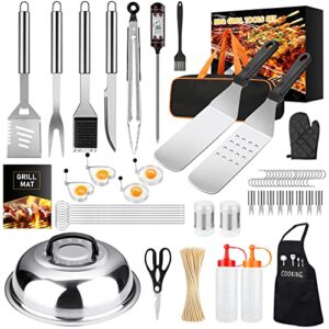 griddle accessories kit,147pcs flat top grill accessories set for blackstone and camp chef,professional grill bbq spatula set with basting cover,spatula,scraper,bottle,tongs,egg ring,thermometer