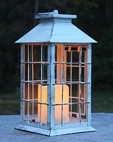 Seraphic Country Style Farmhouse Rustic Decorative Metal Lanterns with Flickering Flameless LED Candle, White