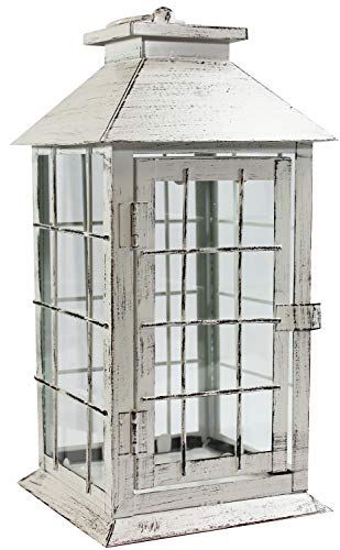 Seraphic Country Style Farmhouse Rustic Decorative Metal Lanterns with Flickering Flameless LED Candle, White