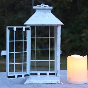 Seraphic Country Style Farmhouse Rustic Decorative Metal Lanterns with Flickering Flameless LED Candle, White