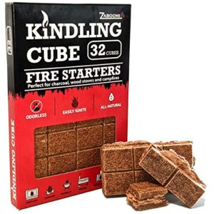 kindling cube charcoal fire starter 32, essential outside, inside quick lighting of barbeque grill, fireplace, campfire, smoker, wood stove, kamado, big green egg, lump coal, all natural bbq accessory