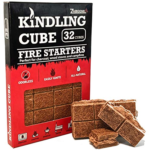 Kindling Cube Charcoal Fire Starter 32, Essential Outside, Inside Quick Lighting of Barbeque Grill, Fireplace, Campfire, Smoker, Wood Stove, Kamado, Big Green Egg, Lump Coal, All Natural BBQ Accessory