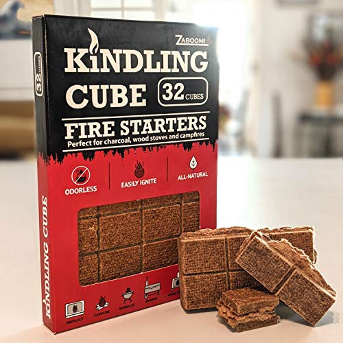 Kindling Cube Charcoal Fire Starter 32, Essential Outside, Inside Quick Lighting of Barbeque Grill, Fireplace, Campfire, Smoker, Wood Stove, Kamado, Big Green Egg, Lump Coal, All Natural BBQ Accessory