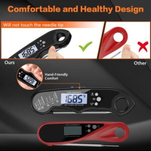 Digital Meat Thermometer, Umedo 2 in 1 Waterproof Instant Read Food Thermometer with Alarm Set, LCD Backlight & Calibration, Dual Probe Magnet Cooking Thermometer for BBQ, Candy, Liquid - Black