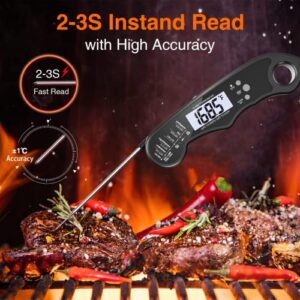 Digital Meat Thermometer, Umedo 2 in 1 Waterproof Instant Read Food Thermometer with Alarm Set, LCD Backlight & Calibration, Dual Probe Magnet Cooking Thermometer for BBQ, Candy, Liquid - Black