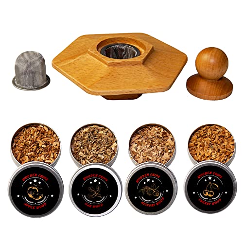 NERO Cocktail Smoker with 4Pcs Flavored Smoking Wood Chips Wood Chips for Whiskey,Bourbon,Drink ,Meat,Cheese,Dried Fruits,Salt,Bourbon Smoking Accessories,Gift for Dad Huasband Men