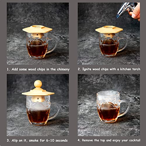 NERO Cocktail Smoker with 4Pcs Flavored Smoking Wood Chips Wood Chips for Whiskey,Bourbon,Drink ,Meat,Cheese,Dried Fruits,Salt,Bourbon Smoking Accessories,Gift for Dad Huasband Men