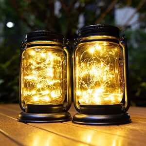 yjfwal 4 pack hanging solar lantern lights,christmas vintage mason jar solar lights outdoor decorative waterproof table light for patio yard lawn tree