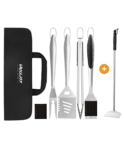 Grilljoy 6PCS Heavy Duty BBQ Grill Tools Set Perfect Ash Rake for Coal Grill Cleaning