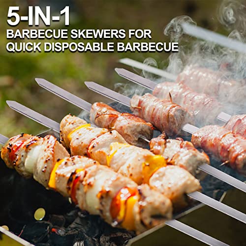 2 Pack Stainless Steel BBQ Skewers - 5 in 1 Kabob Skewers for Grilling with Slider, Metal Barbecue Skewers for Kabobs, Shish Kebab Grill Skewers & Ideal Kabob Sticks for Shrimp Veggie Meat Chicken