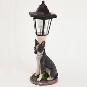 Bits and Pieces-Solar Boston Terrier Lantern-Solar Powered Garden Lantern - Resin Dog Sculpture with LED Light