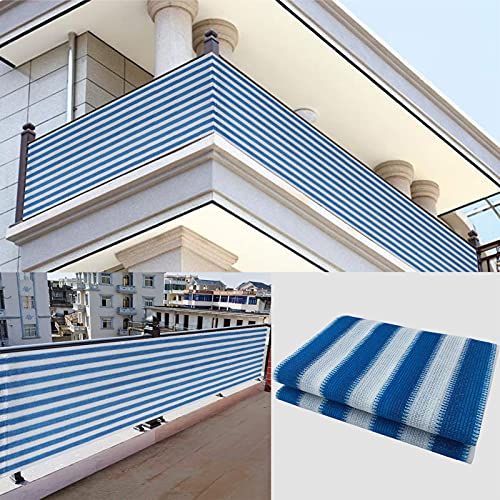 ALBN Balcony Privacy Screen Cover, Fits Apartment Railings, Patio Decking, HDPE Breathable UV Protection with Cable Ties, Height 75cm/90cm (Color : Blue-White, Size : 75x400cm)