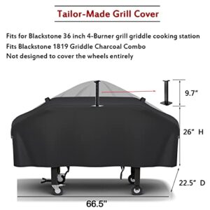 Hisencn 36 inch Griddle Cover for 36" Blackstone Griddle Cooking Station and Most 4 Burner Flat Top Grill Griddle, 600D Heavy Duty Waterproof Canvas Gas Grill BBQ Cover with Support Pole