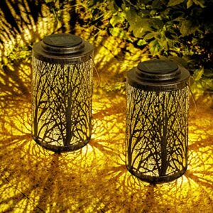 hanging solar lights outdoor - solar lanterns garden solar patio table lamps decorative sunwind 2 pack for garden, backyard, tree, porch, wall, fence