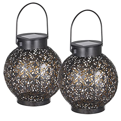 2 Pack Solar Lanterns Outdoor Waterproof, Outdoor Hanging Solar Lanterns Warm White Garden Lanterns Patio Halloween Decor for Garden Landscape Decoration (Flower 2 Pack)