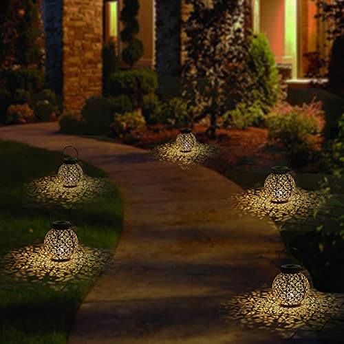 2 Pack Solar Lanterns Outdoor Waterproof, Outdoor Hanging Solar Lanterns Warm White Garden Lanterns Patio Halloween Decor for Garden Landscape Decoration (Flower 2 Pack)