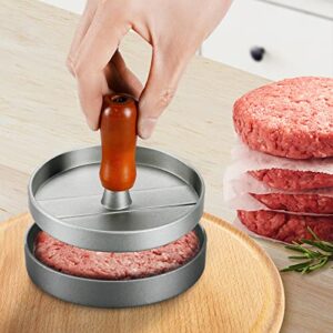 PIQUEBAR Burger Press Patty Maker Stainless Steel Hamburger Mold Non-Stick with 100 Patty Papers