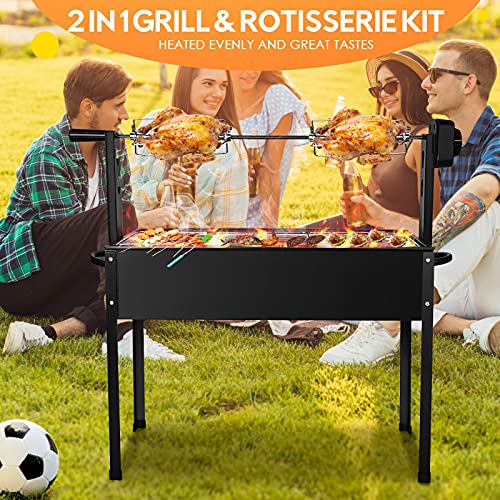 GJCrafts Upgrated Portable Spit Rotisserie and BBQ Charcoal Grill, Enlarged Roast Leg of Lamb Stove Automatic Household Electric Charcoal Grilled Fish Chicken Rabbit Outdoor Grill BBQ Folding Grill