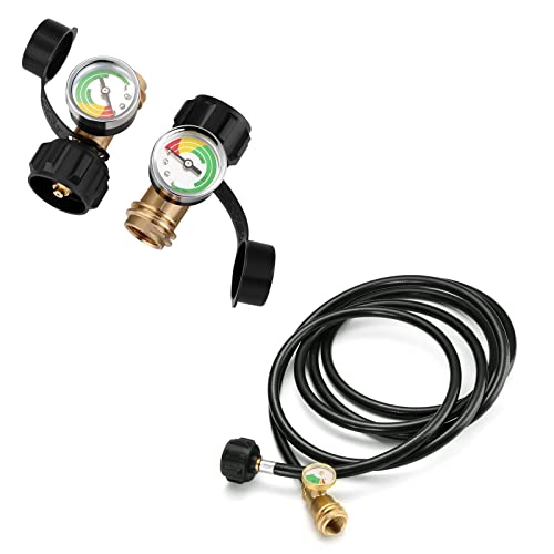 WADEO Bundles - 2 Items 12FT Propane Extension Hose with Gauge and Upgraded Propane Tank Guge Level Indicator