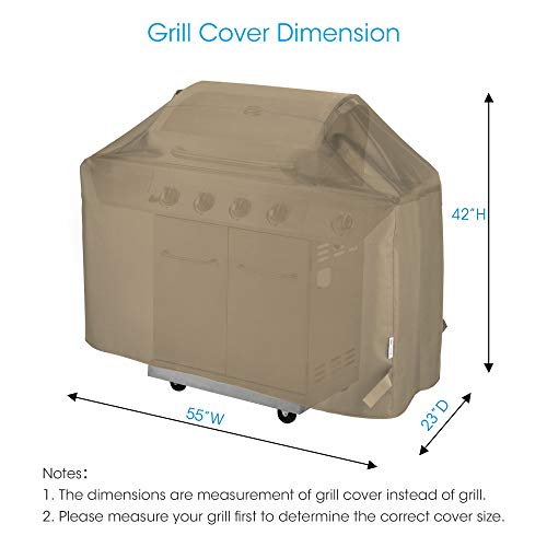 Unicook Grill Cover 55 Inch, Heavy Duty Waterproof BBQ Cover with Sealed Seam, Rip and Fade Resistant BBQ Grill Cover, Compatible with Weber Charbroil Grills, 55" W x 23" D x 42" H, Neutral Taupe